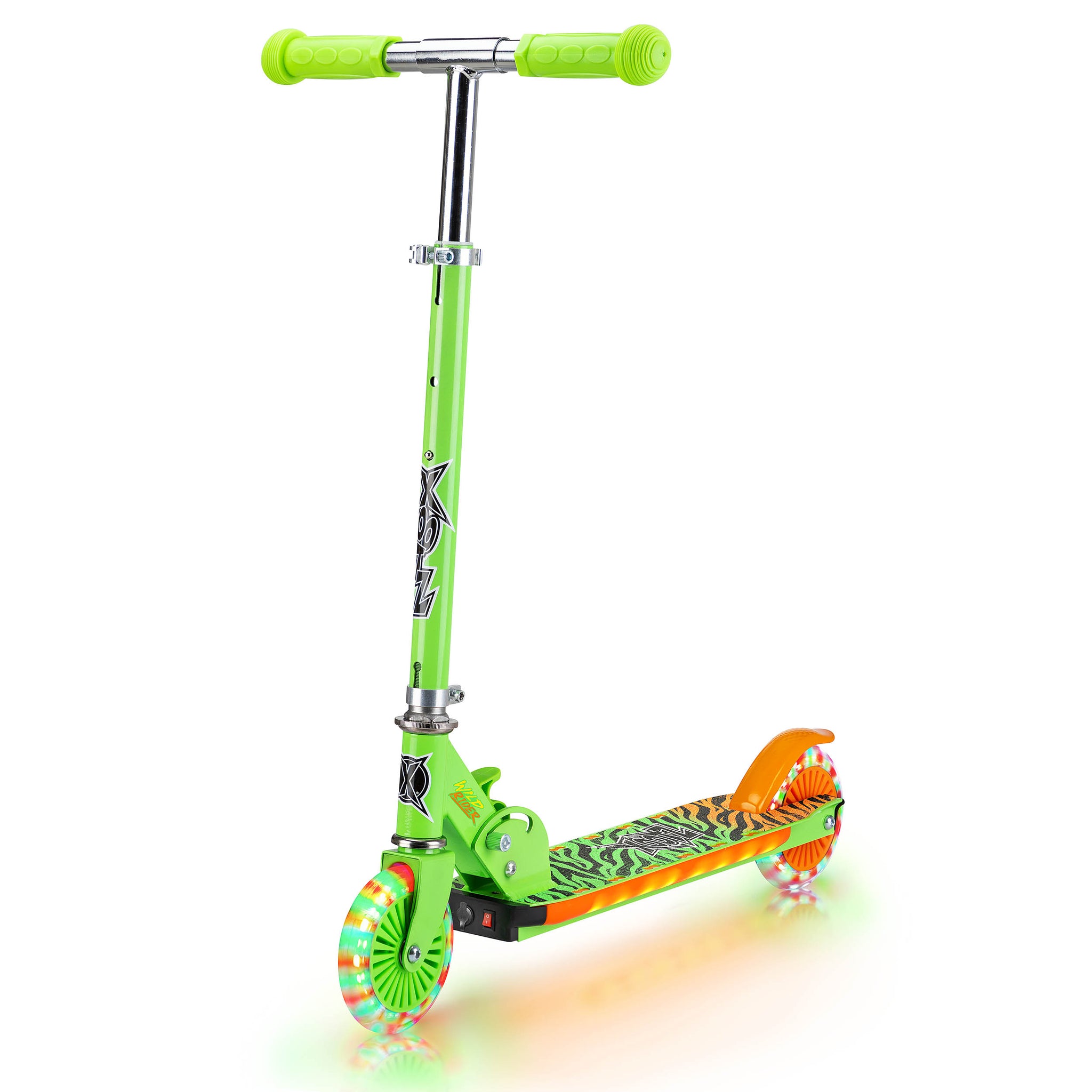 Xootz Wild Rider Green Folding Tiger Scooter with LED Deck - Ages 3 ...